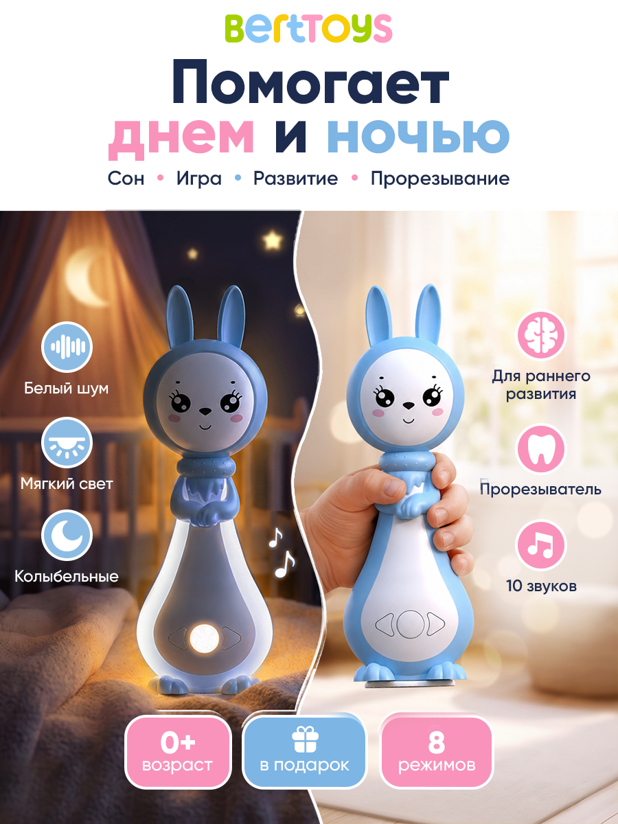 Интерактивная развивающая игрушка "Зайчик Няня Грызушка", BertToys, для детей от 0 лет