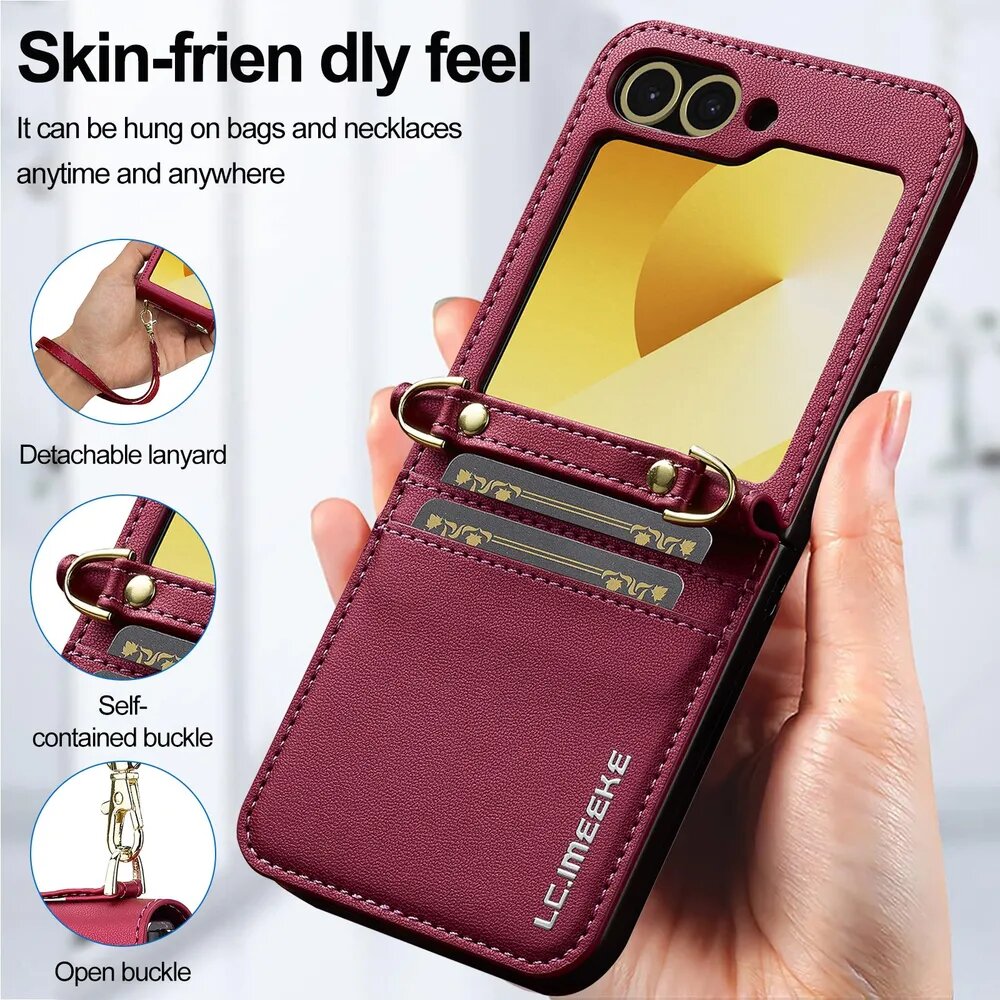 Защитный чехол для Galaxy Z Flip 6 /Flip 7FE (Самсунг З Флип 6) Сверхтонкий дизайн кожа PU Красный