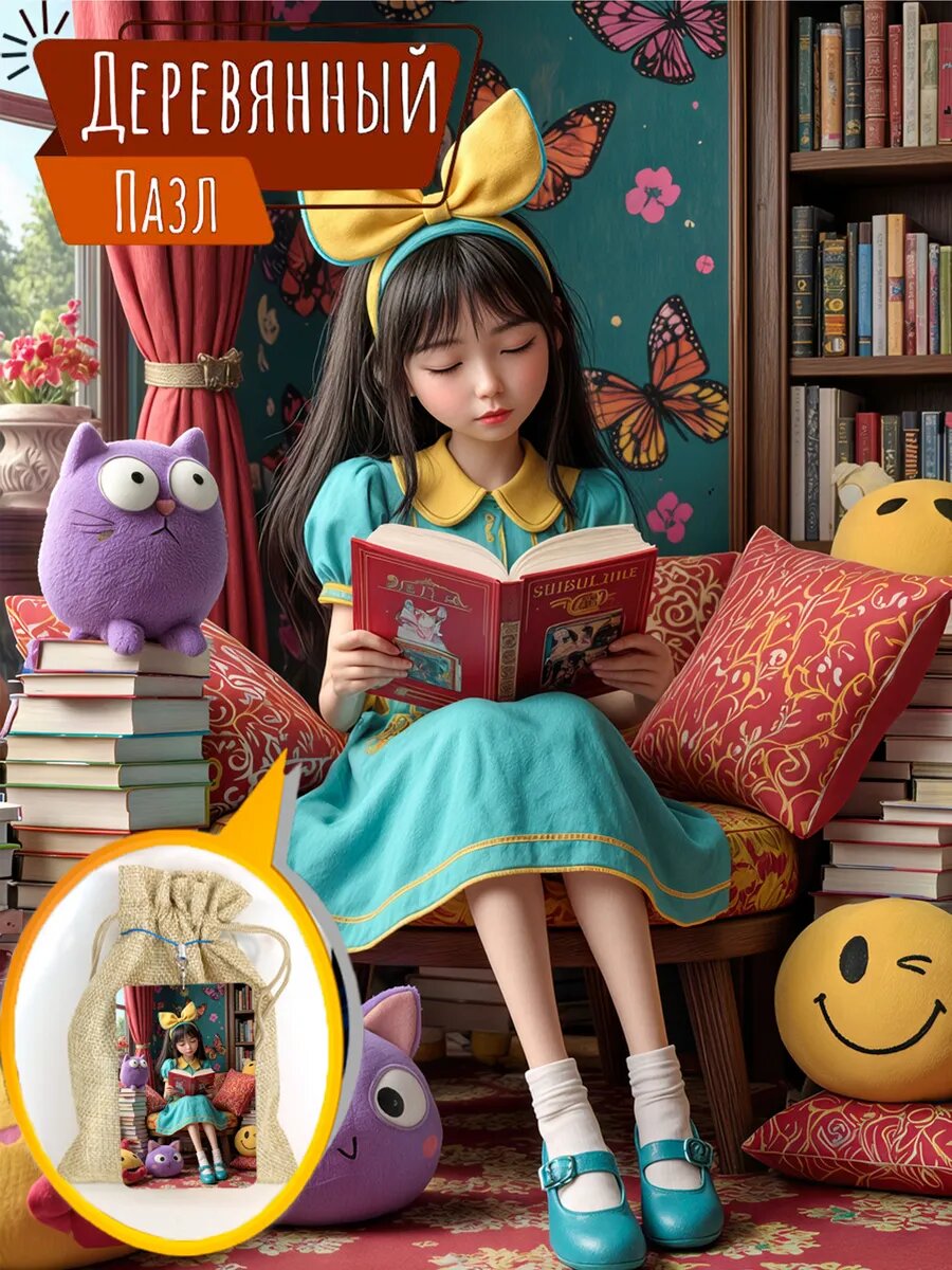 Деревянные пазлы девочка книголюб