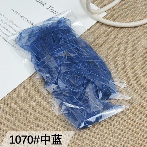 Шифоновая органза лента 6 мм/10 мм 10 м Синий, 6mm organza, blue