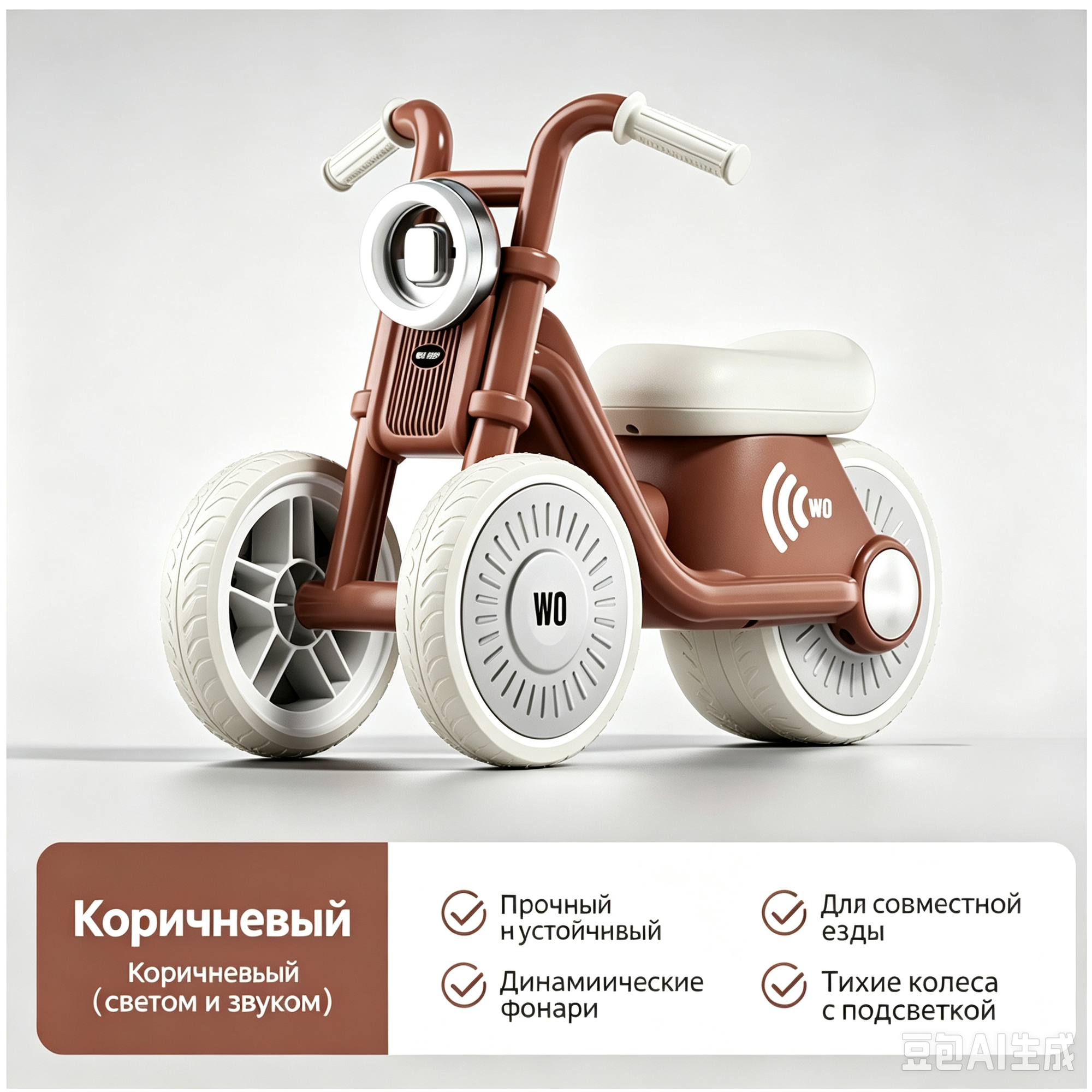 Детский беговел, с музыкой и подсветкой, для детей от 1 до 3 лет, тихие колеса