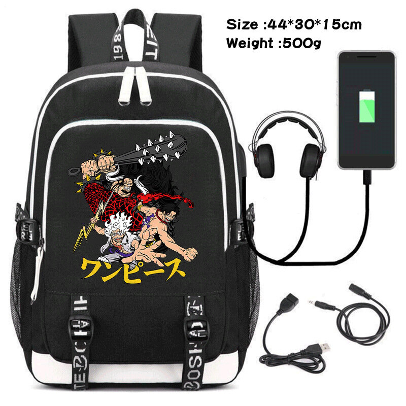 Аниме-рюкзак One Piece, канвас, 44×30×15 см, 500 г, USB-порт, отделение для ноутбука 16", для учёбы и путешествий