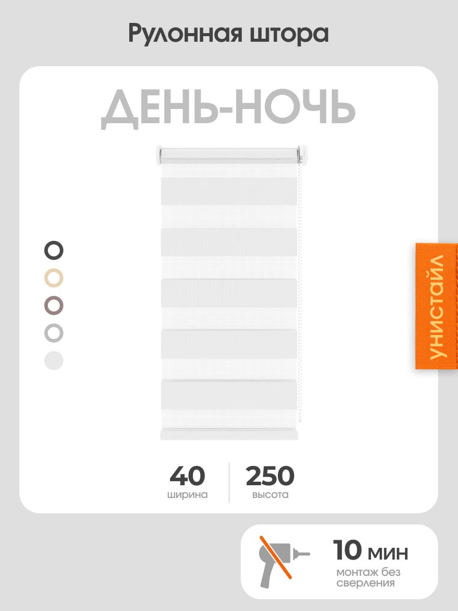 Рулонная штора день-ночь (зебра) 40x250, белый