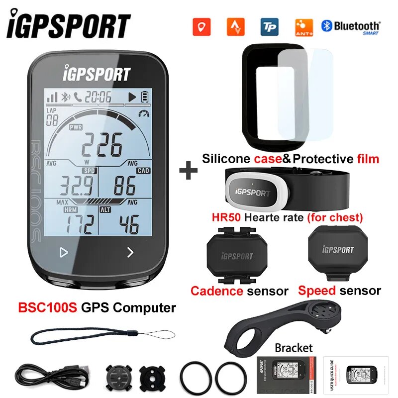 IGPSPORT BSC100S Велосипедный спидометр Беспроводной водонепроницаемый IPX7 Заряжаемый велосипед Компьютерный спидометр GPS 2.6 - дюймовый жидкокристаллический дисплей Bluetooth ANT + mtb
