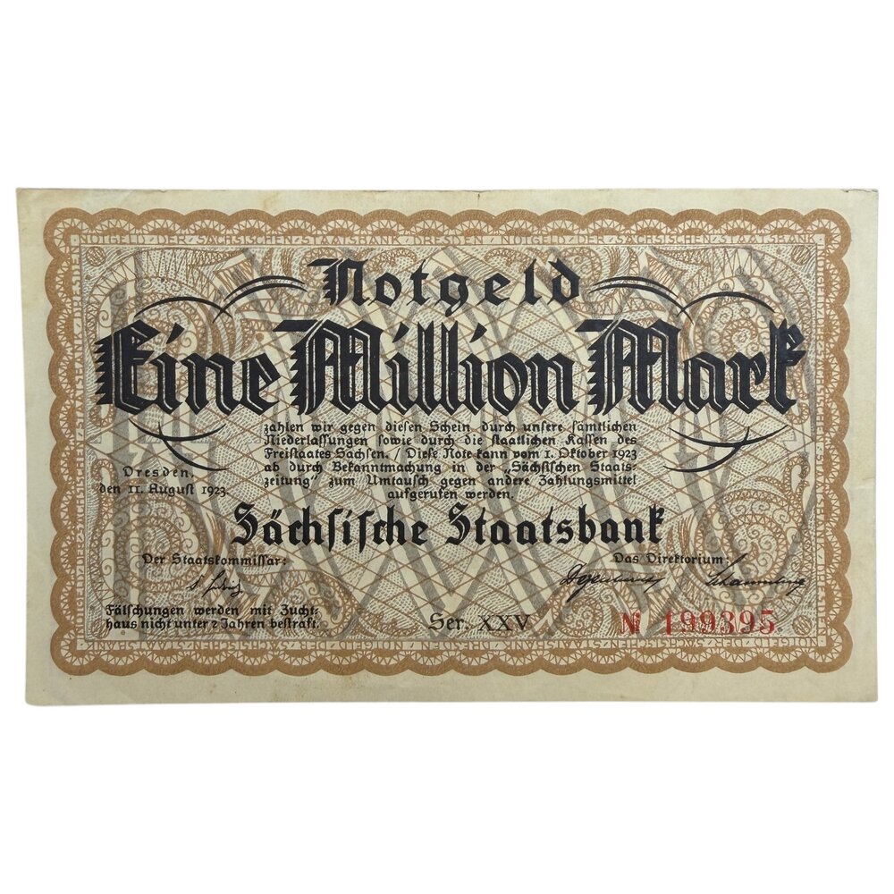 Веймарская республика, Дрезден 1000000 (1 миллион) марок 1923 г. (Sachsische Stadtbank) (Серия XXV)