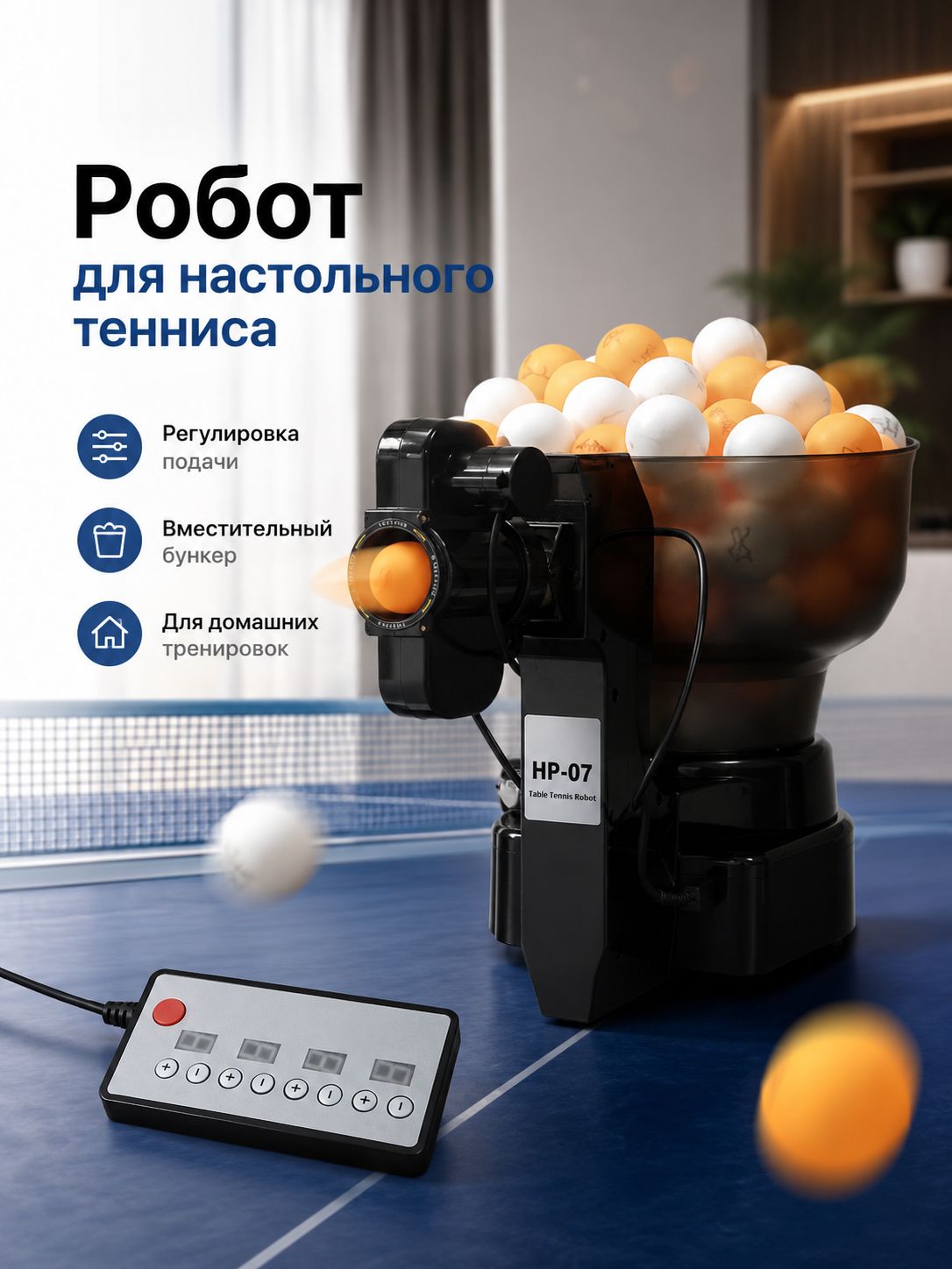 Профессиональная автоматическая машина подачи мячей для настольного тенниса HP-07, тренажёр с многоспиновыми режимами для дома и спортивного зала