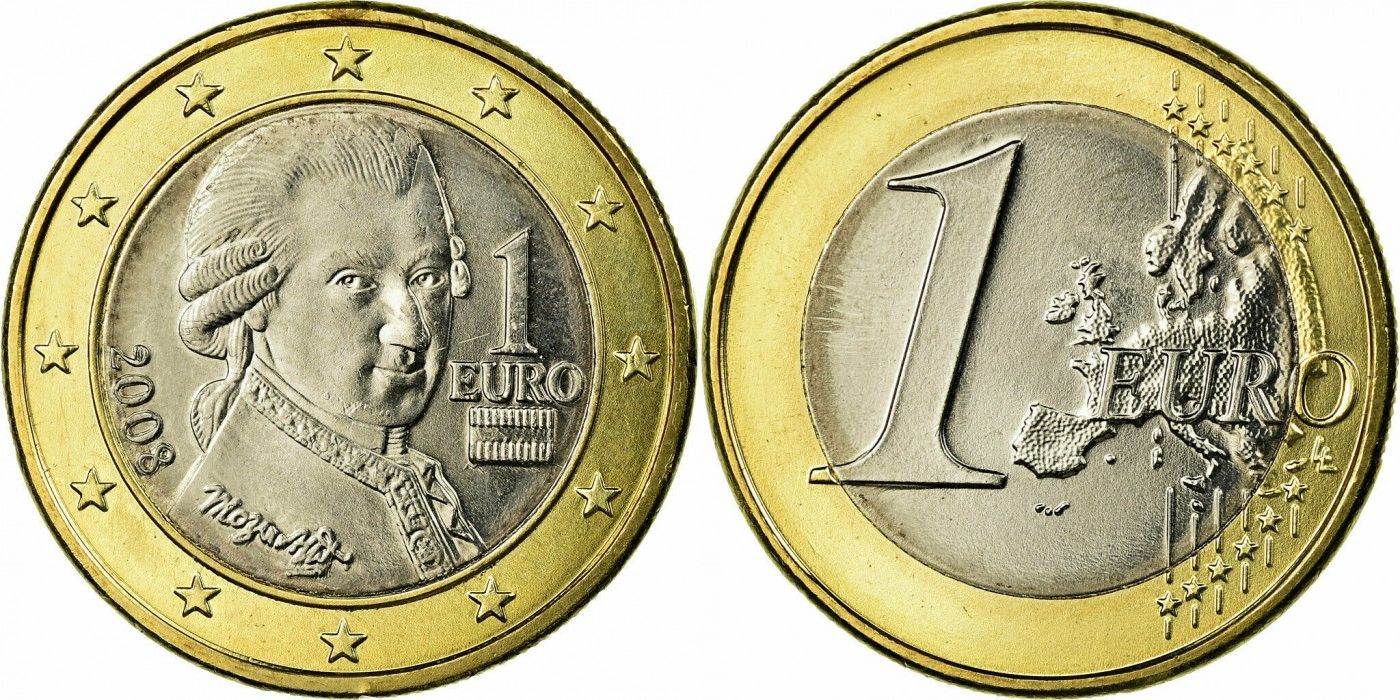 Австрия 1 евро, 2008 Вольфганг Амадей Моцарт XF