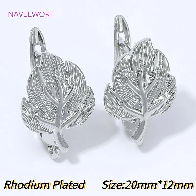 Сережки-клипсы NAVELWORT, лист, Rhodium Plated, 20*12 мм