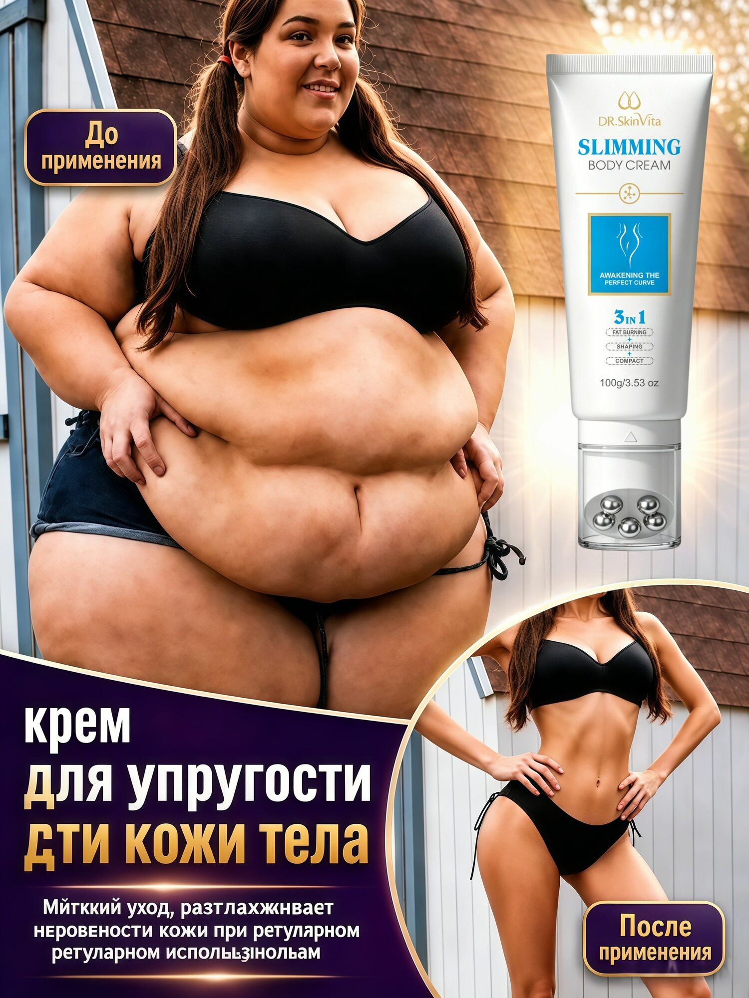 Эффективный крем для похудения Быстро сжигает подкожный жир Улучшает контуры тела Укрепляет и подтягивает кожу Безопасен и результативен Подходит для области живота, рук и бёдер 1000 г