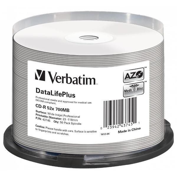 Оптические диски Verbatim диски CD-R 700 МБ под струйную печать Printable No ID 50 шт. на шпинделе