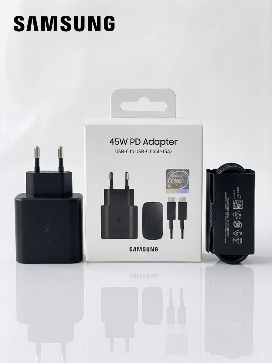 USB-C адаптер мощностью 45 Вт, для сверхбыстрой зарядки с кабелем для Galaxy S26 S26Ultra S26 plus S25Ultra S25 S24Ultra S24 S23Ultra S22 S21 S20 Note 10, черный