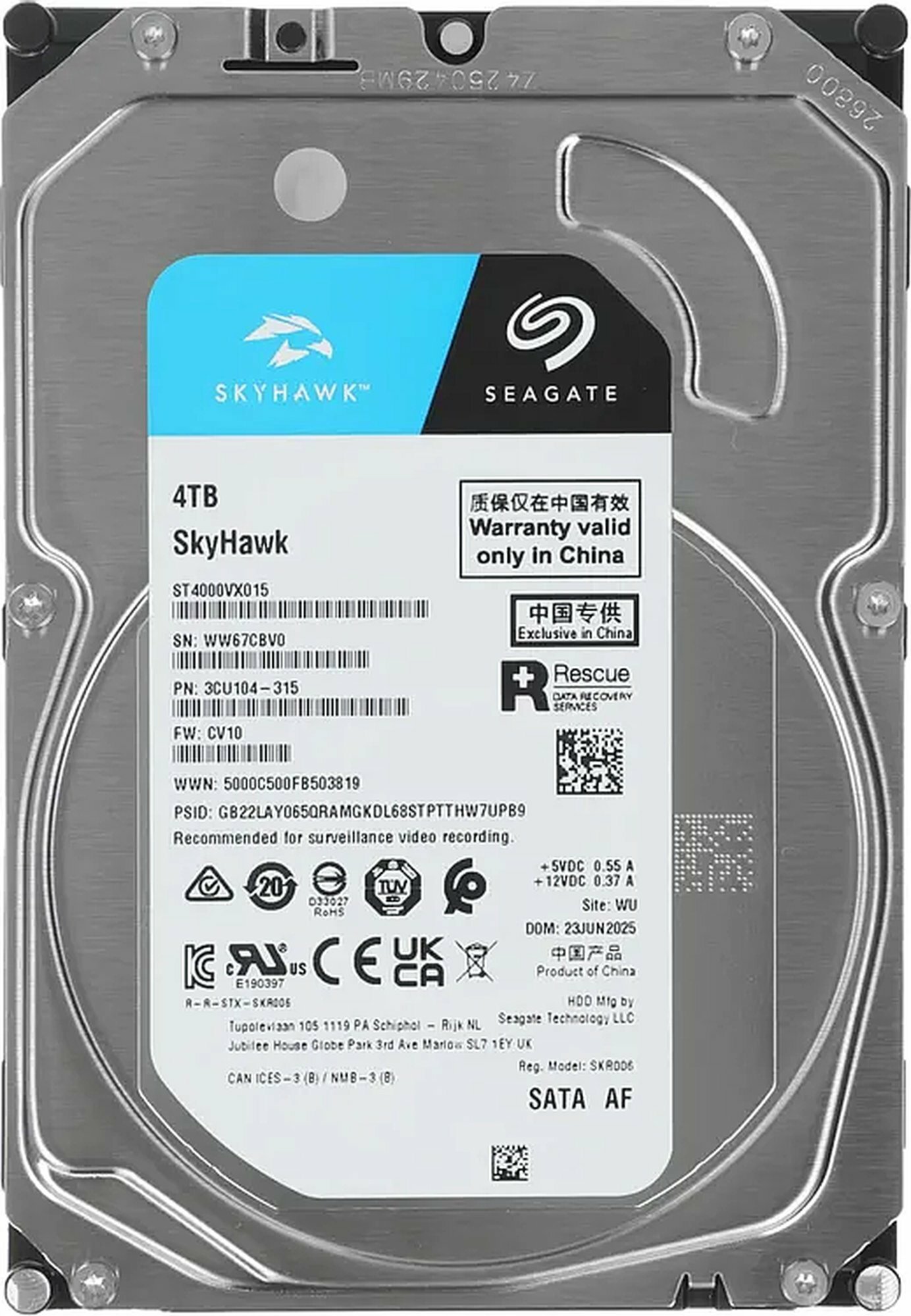 Жесткий диск Seagate SATA-III 4TB ST4000VX015 Surveillance Skyhawk (5900rpm) 256Mb 3.5