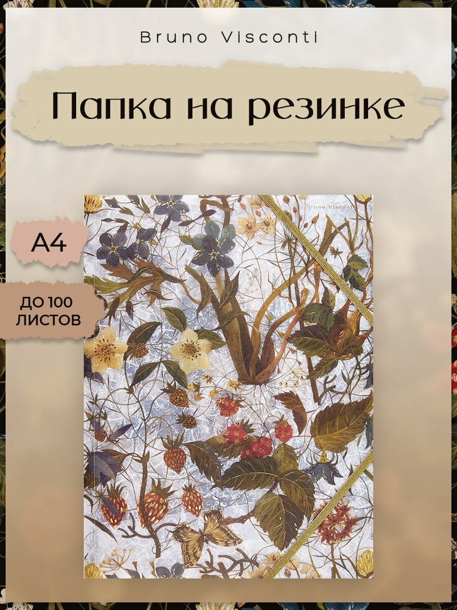 Bruno Visconti Папка для документов А4 на резинке "Flora. Лесные Ягоды" для бумаг, тетрадей, пластиковая