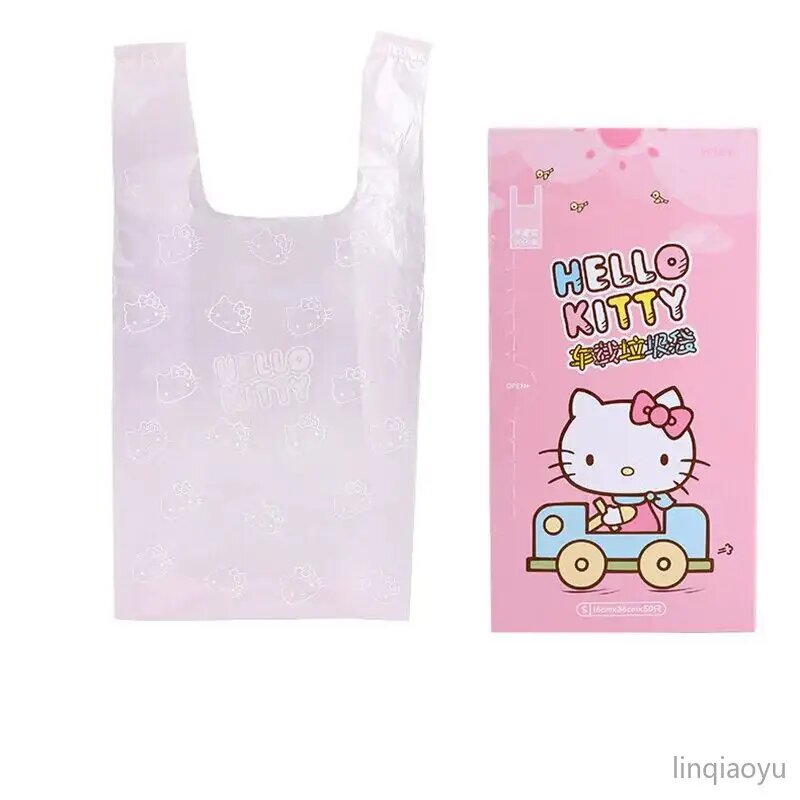 Автомобильный мусорный мешок Hello Kitty, розовый, с принтом, портативный, настольный 50 коробок (Цвет товара: pinkx50; Размеры (ШxВ): 17x35 см)