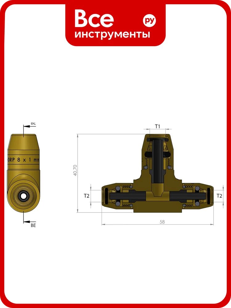 Фитинг переходной тройник 12x1.5/8x1/12x1.5 мм ORPASAN ORP 4262