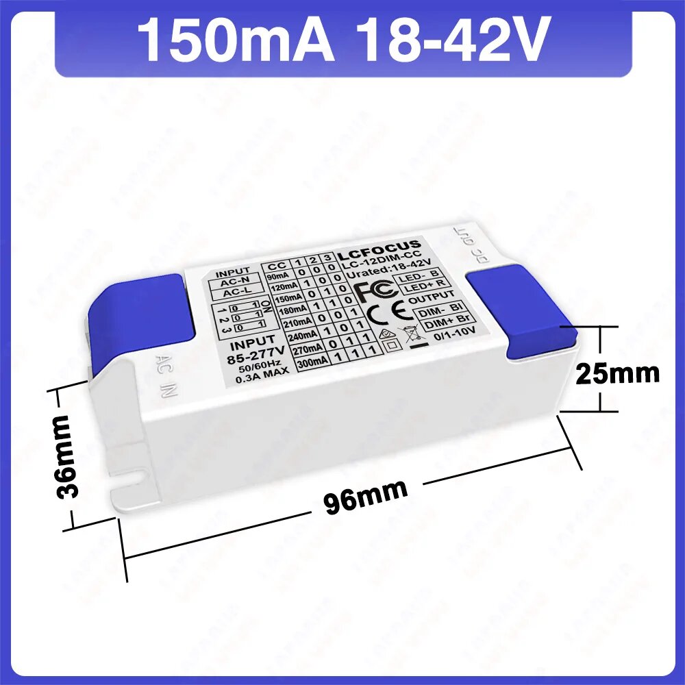 LCFOCUS Трансформатор 150mA 18-42V 12W