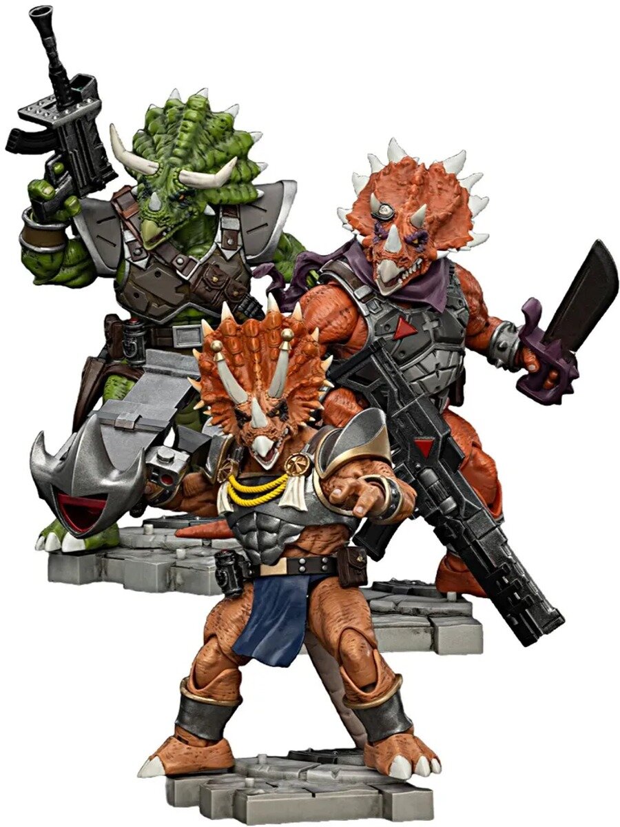 Подвижная фигурка Triceraton Infantryman, Adjutant Zork, Captain Zorax, 3 шт, JOYTOY TMNT 1/18, коллекционная модель