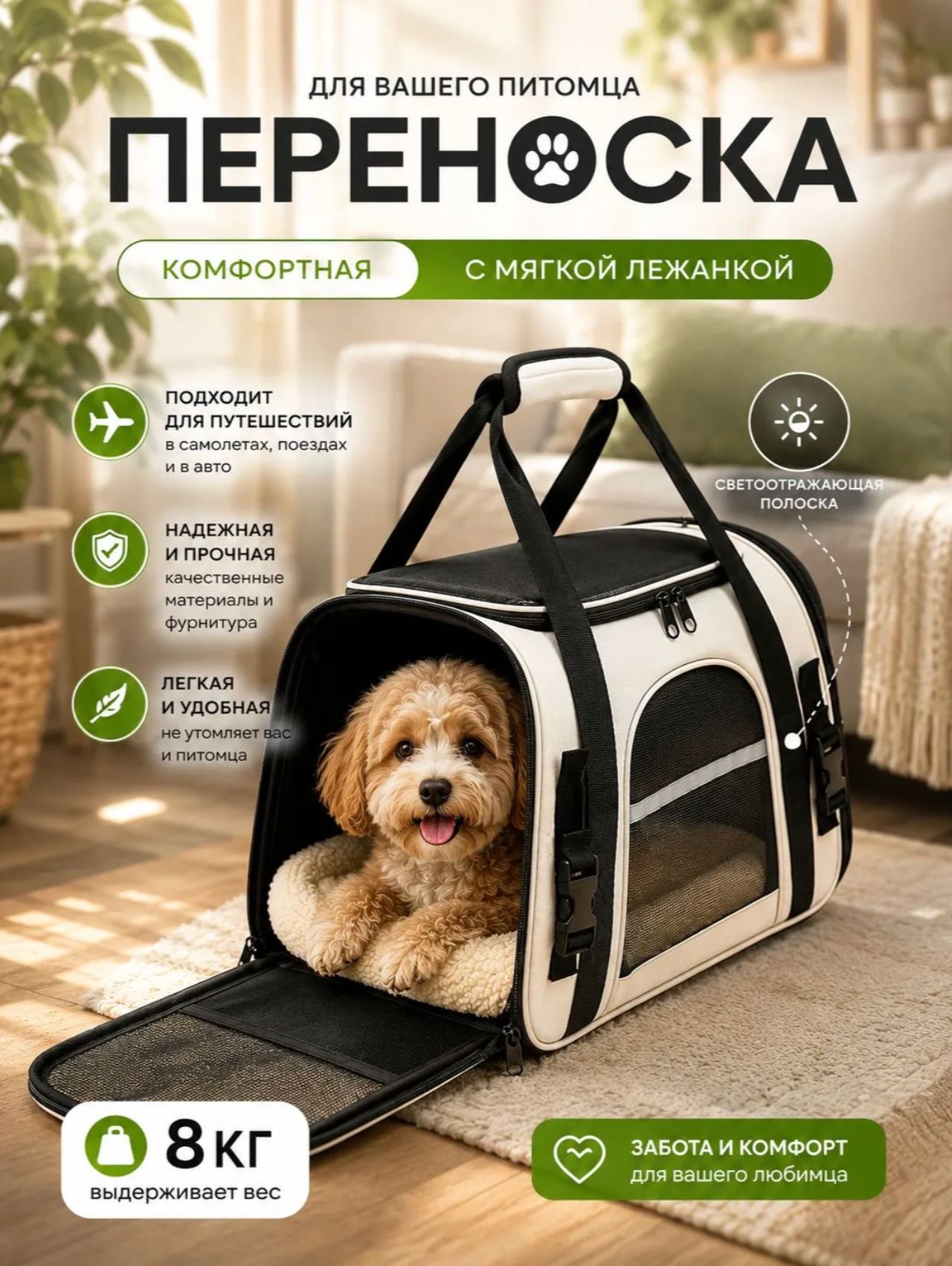Сумка переноска для кошек и собак с лежанкой