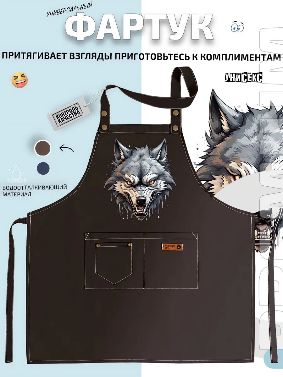 Фартук Хаски Husky Дикий Пес Хищник кухонный с принтом универсальный