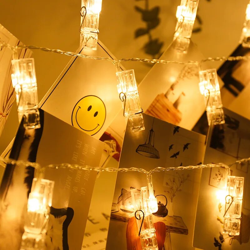 Светодиодные гирлянды с фотоклипсами 1.5м/3м/6м 3M 20LED, Warm Clip
