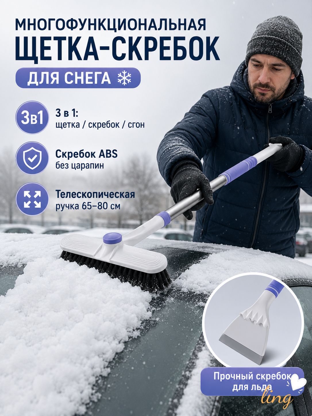 Щетка автомобильная желтая с телескопической ручкой, комплектация 12 штук, длина до 65 см, пластик и силумин