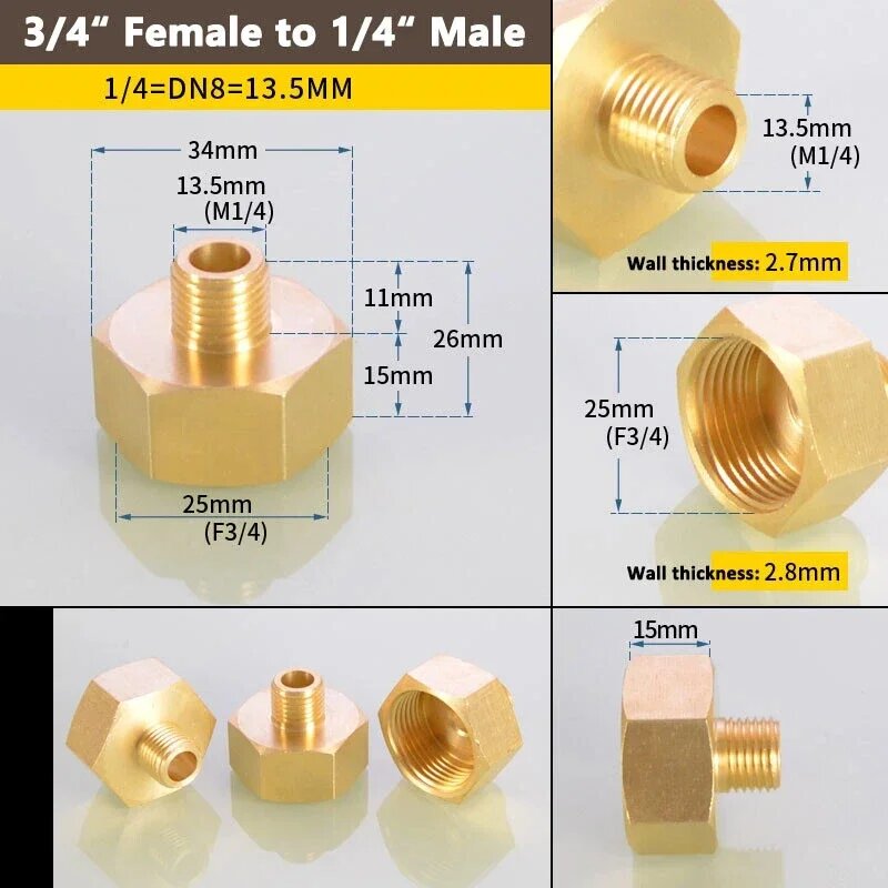 Медный переходник для труб 1/8, 1/4, 3/8, 1/2 дюйма F 3I4 x M 1I4