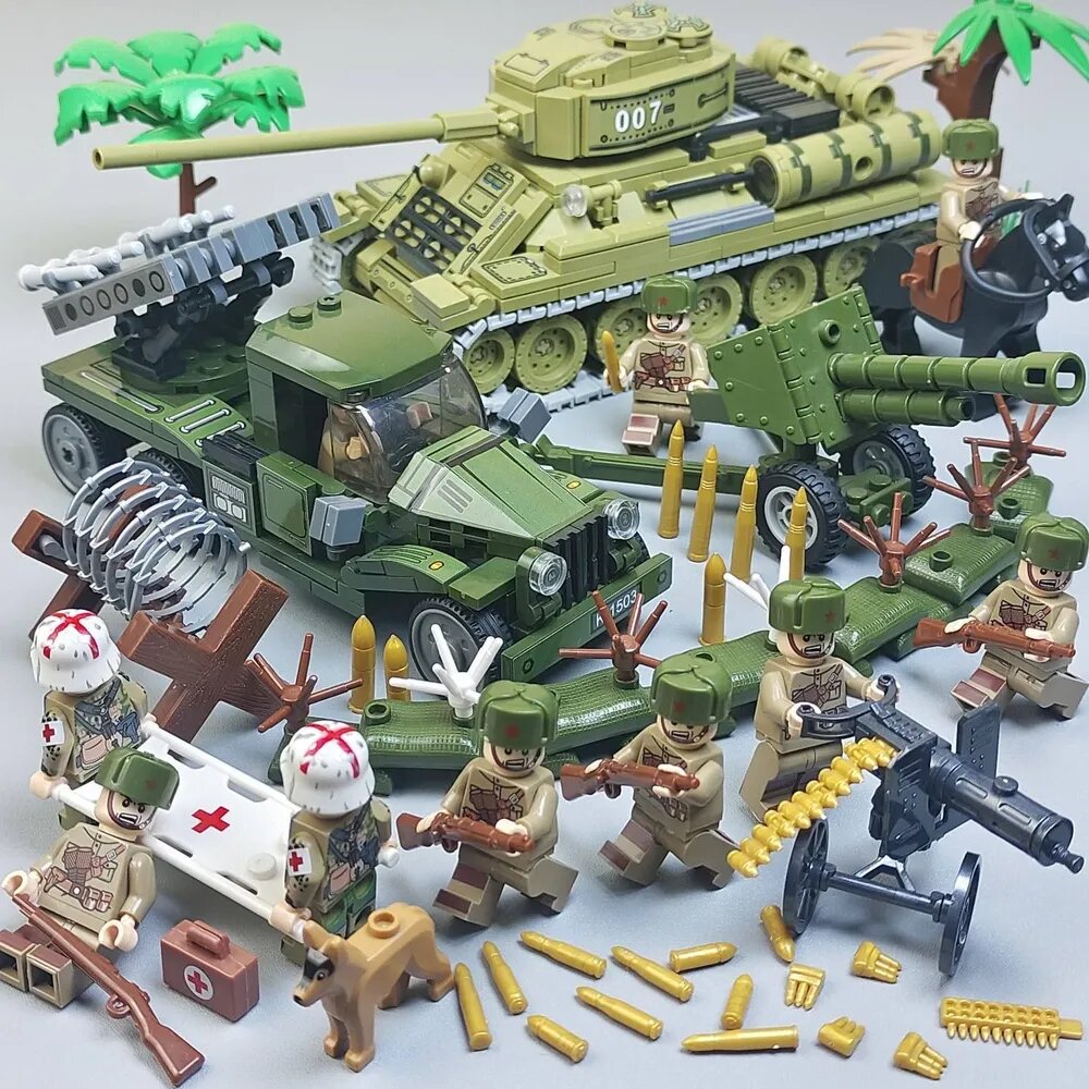 Конструктор набор Военная сцена/Сталинградская битва, танк, оружие, снаряжение, солдат, фигурка, модель поля боя