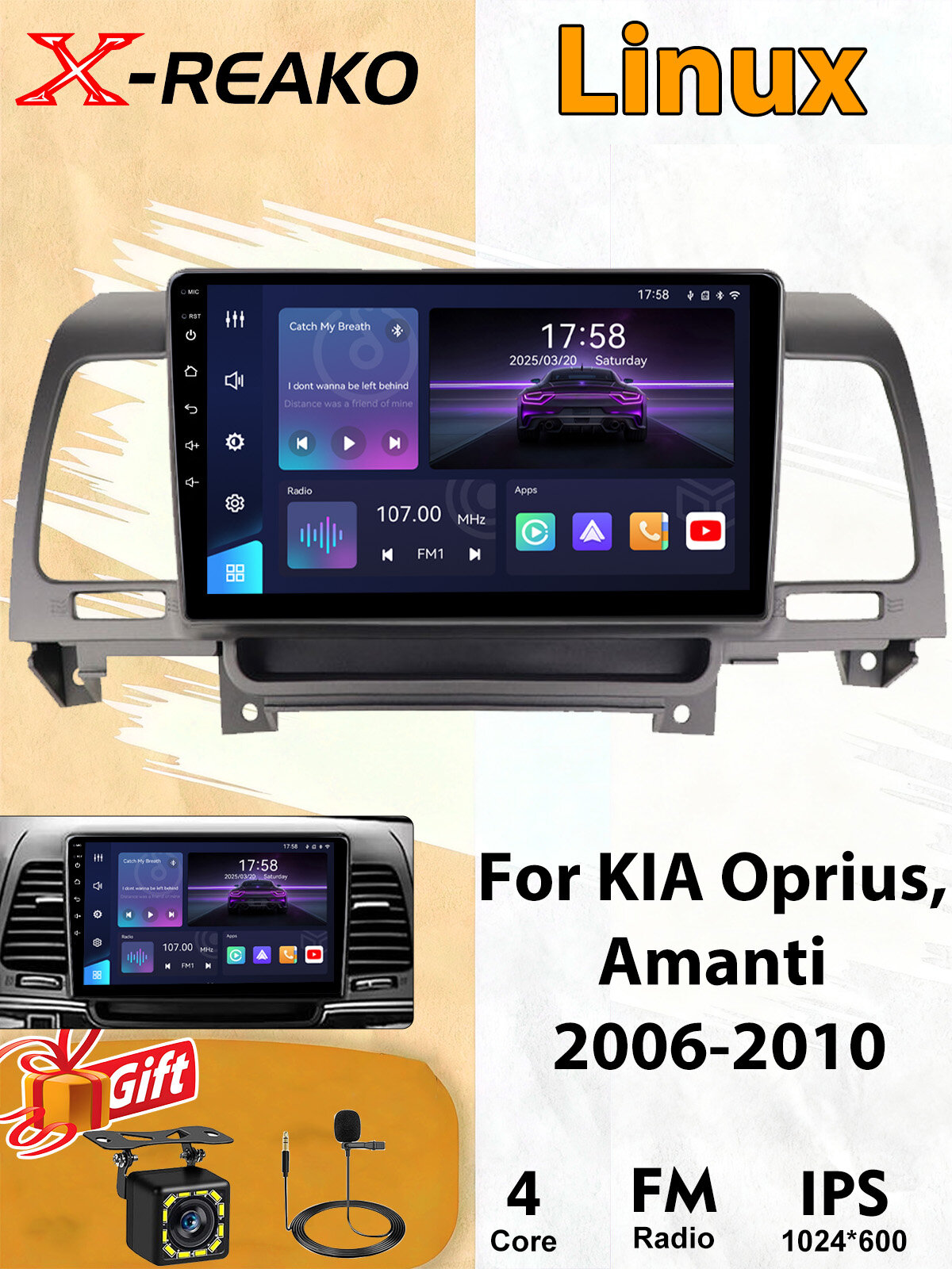 Магнитола для KIA Oprius, Amanti 2006-2010 экран 9 дюймов Андроид wifi Bluetooth GPS