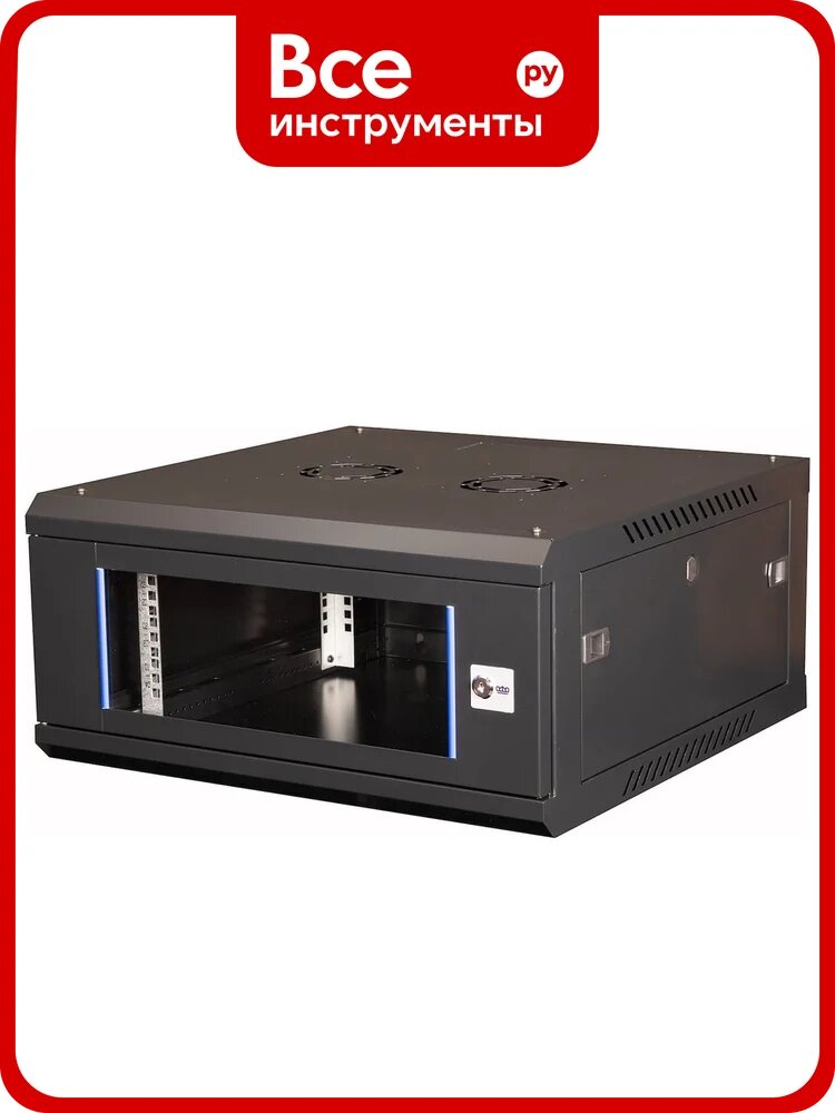 Шкаф 19 телекоммуникационный настенный DATAREX 4U 280x600x600 мм, дверь стекло, черный DR-630101