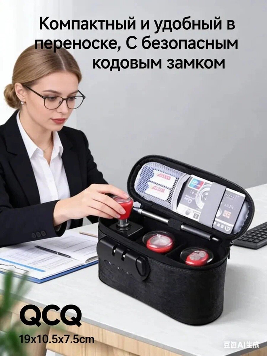 Бокс (Футляр) для хранения печатей и штампов, С блокировкой паролем,19x10.5x7.5cm, черное
