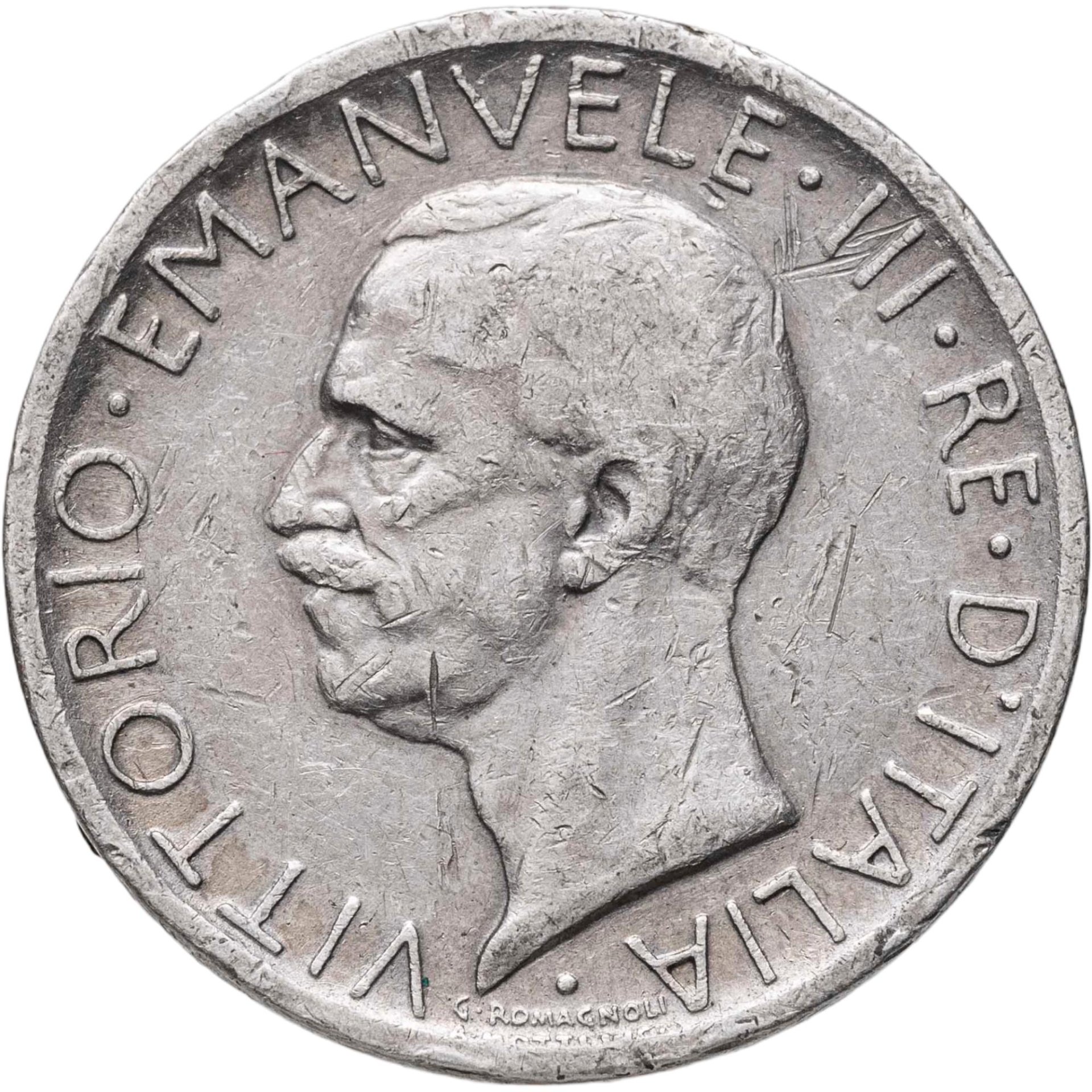 Италия 5 лир lire 1927, Серебро 835, в сохранности VF-XF