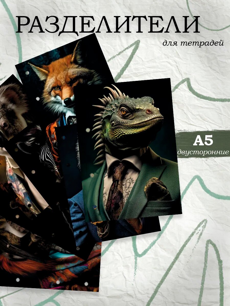 Разделители pinterest для тетради А5, животные из пинтерест