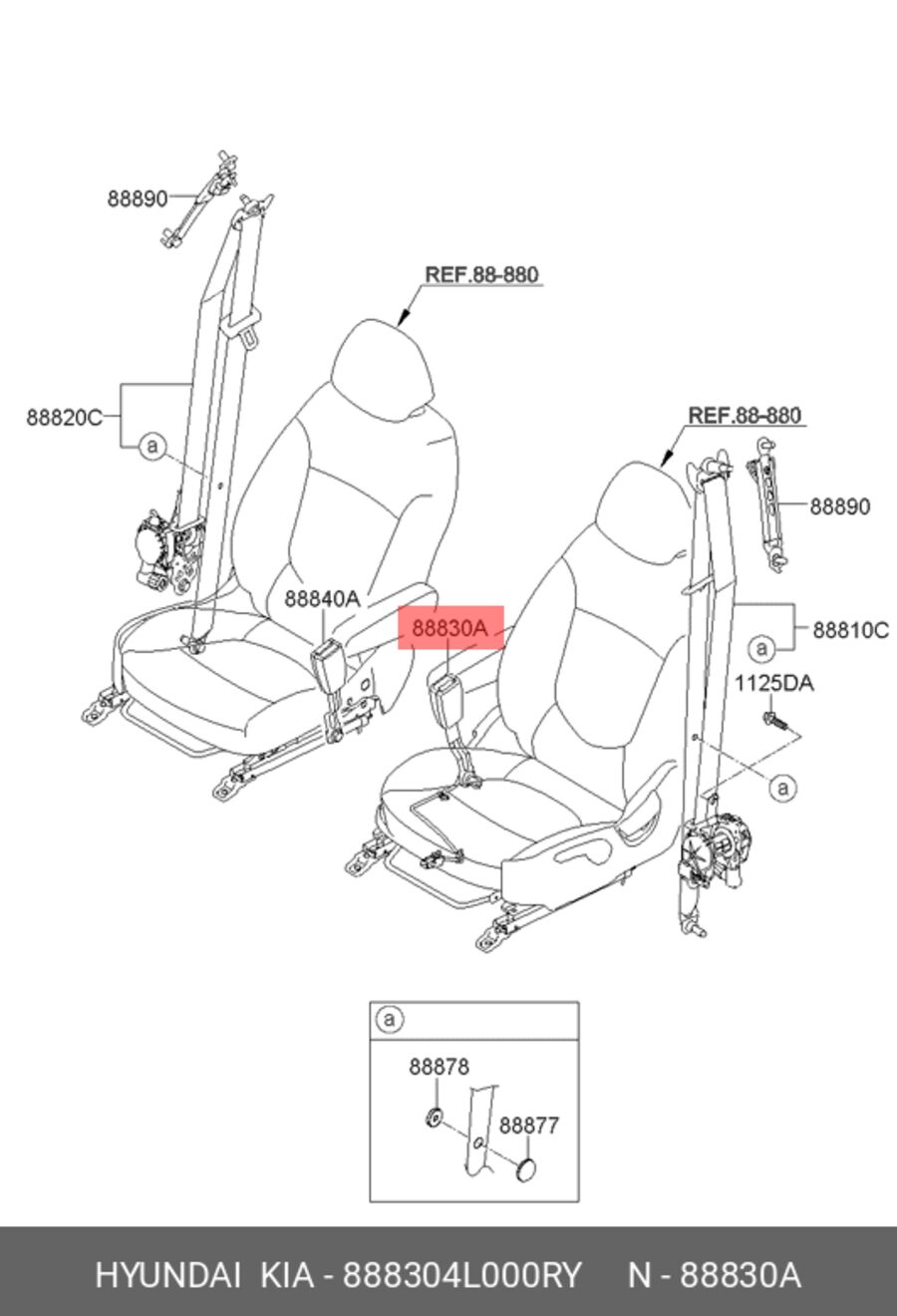 Защелка ремня безопасности org (Hyundai/Kia 888304L000RY)