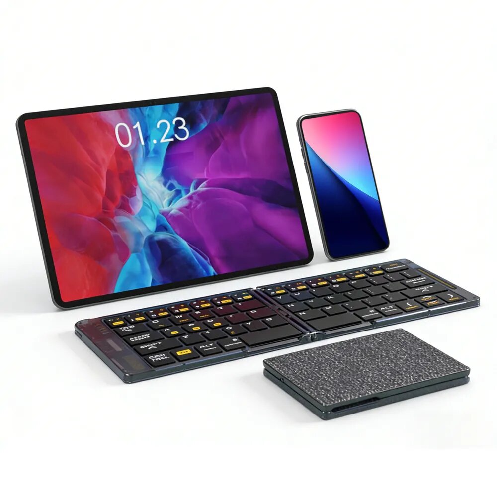 Беспроводная складная клавиатура и мышь Bluetooth 5.0, портативная, для планшета и смартфона, Type-C