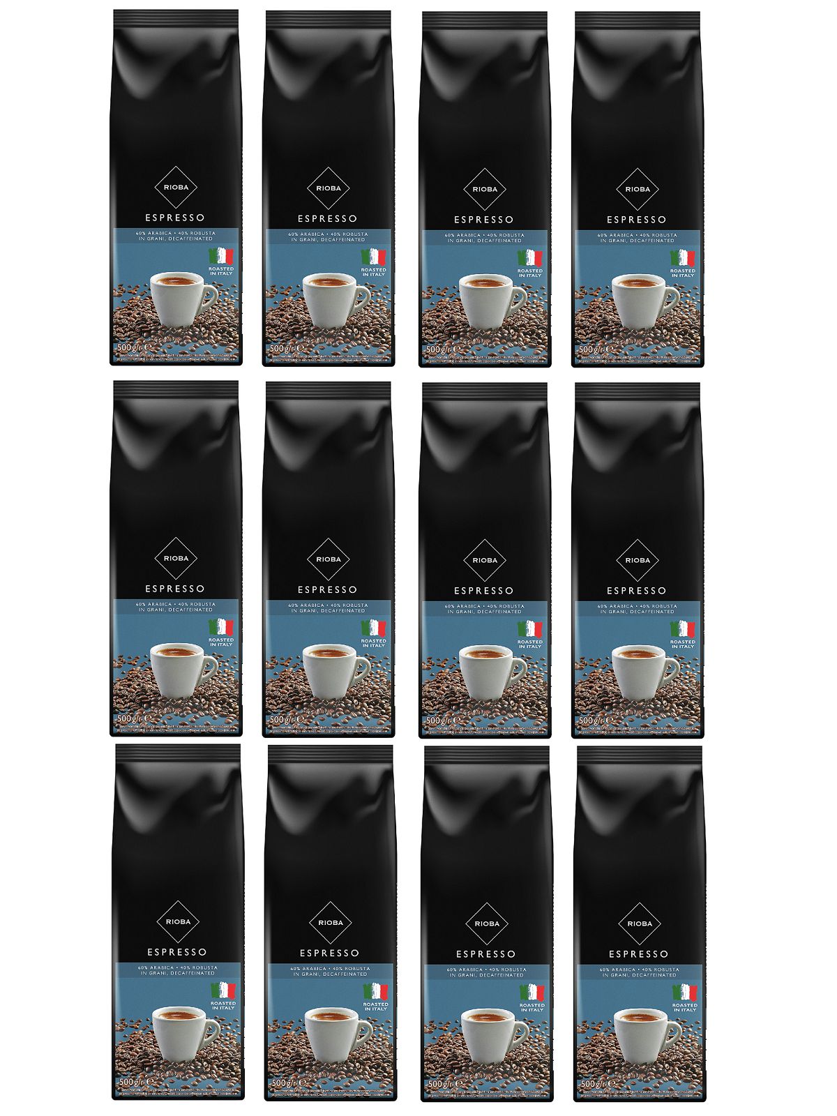Rioba Кофе Espresso Decaffeeinated без кофеина в зернах, 500 гр, 12 шт