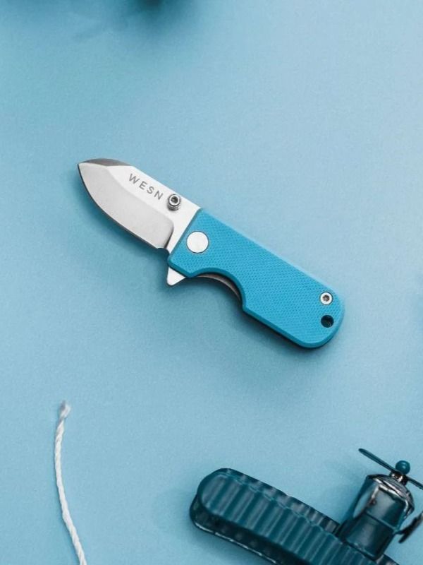 Нож раскладной WESN MICROBLADE с накладками Sky Blue G10 + Titanium клинок 3.8см сталь D2 Пожизненная гарантия! (арт. WESN01-61)