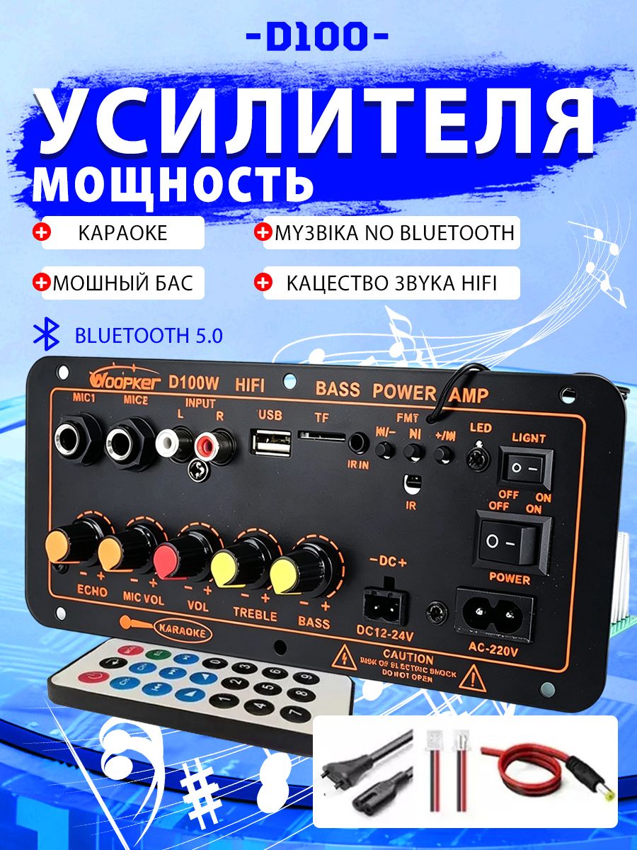 Цифровой усилитель Bluetooth 5.0 Сабвуфер с двойным микрофоном D100
