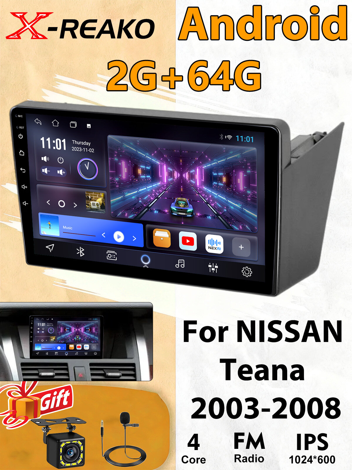 Магнитола для NISSAN Teana 2003-2008 экран 9 дюймов Андроид wifi Bluetooth GPS