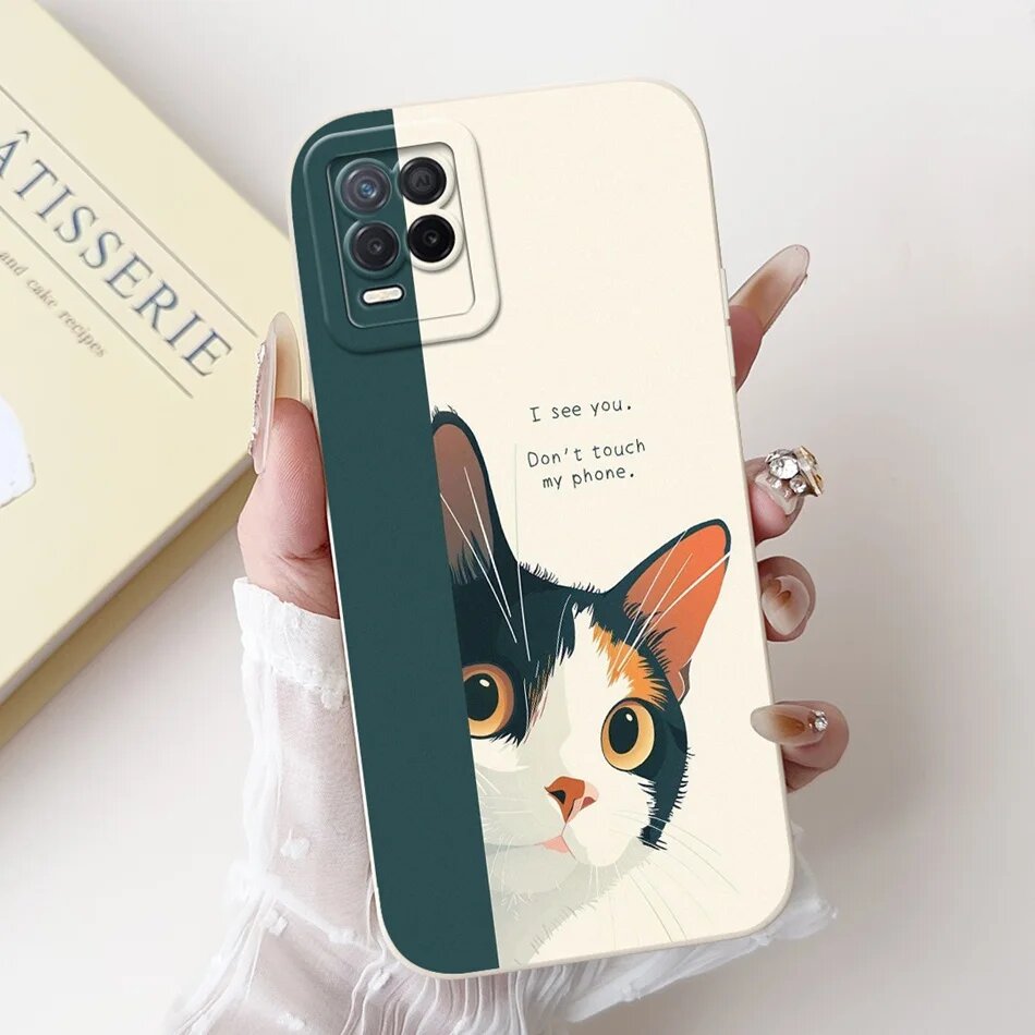 Для Realme 8 5G RMX3241/8i RMX3151 Чехол для телефона с милым котом и кроликом из мультфильма для Realme 8i 8 5G Желейные силиконовые противоударные мягкие чехлы