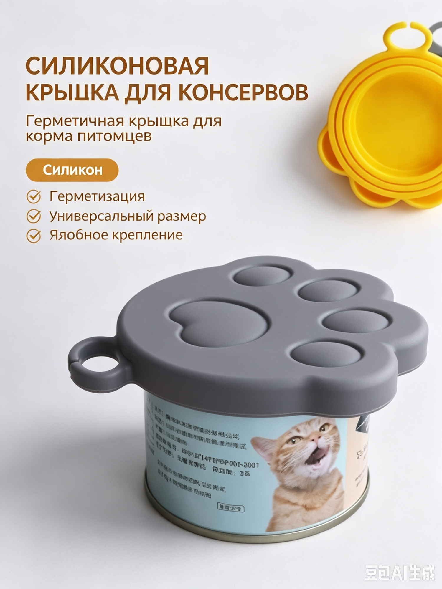 Силиконовая крышка‑лапка для консервных банок питомцев, герметичная универсальная крышка для корма кошек и собак,