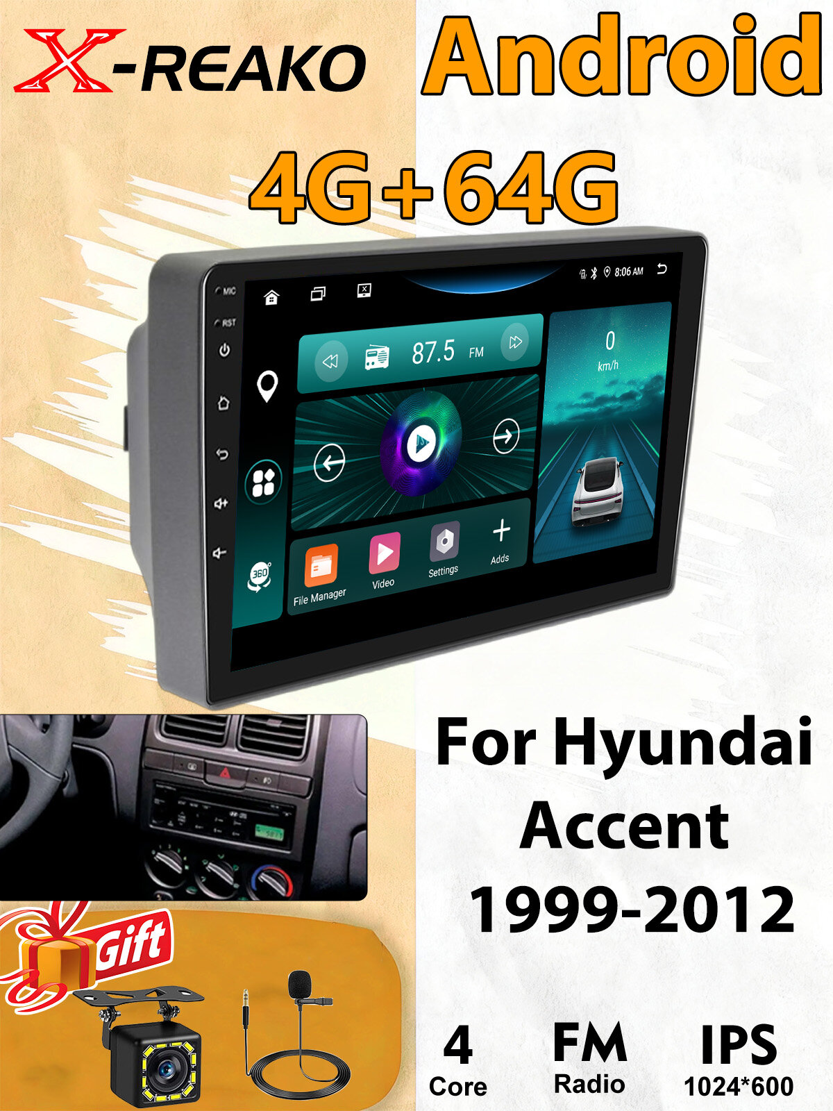 Магнитола для Hyundai Accent 1999-2012 экран 9 дюймов Андроид wifi Bluetooth GPS