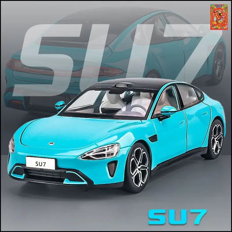 Модель автомобиля Xiaomi SU7 из металлического сплава, масштаб 1:24, синяя коллекционная игрушка для взрослых и детей