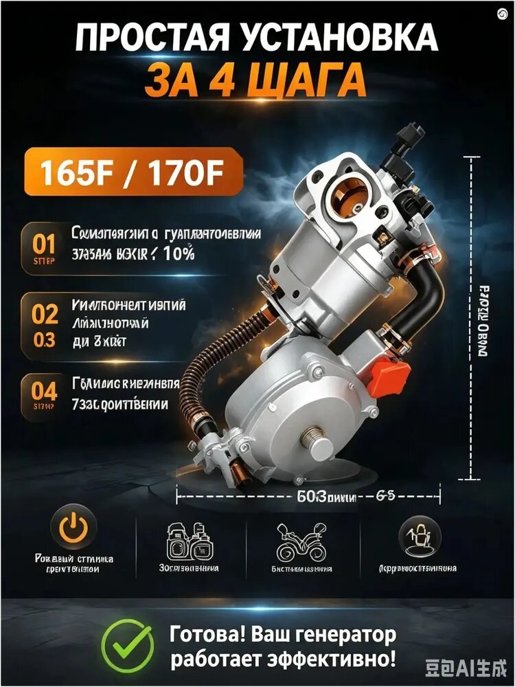 Карбюратор газ-бензин для генератора, электростанций. 3 кВт ( двигатель 6.5-7 лс 168F/170F)