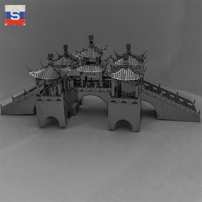 3D стереоскопическая головоломка из нержавеющей стали DIY креативная модель Мост с пятью павильонами