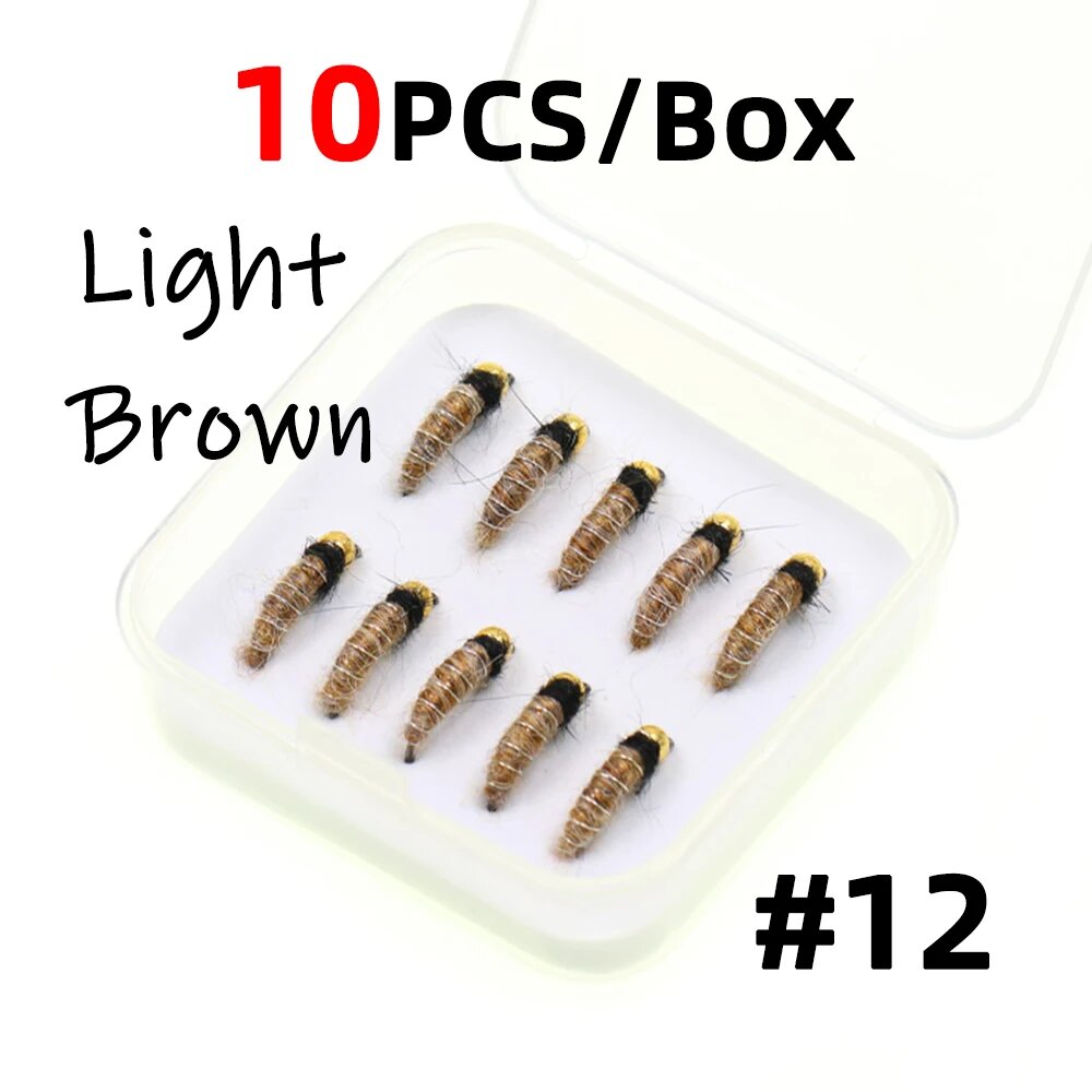 Нимфы рыболовные 10шт, Коричневые, LT Brown #12