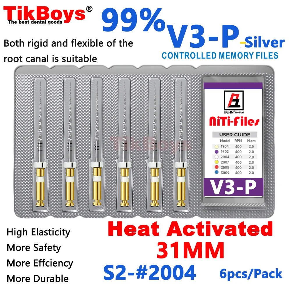 Стоматологические файлы TikBoys V3-P Silver 6 шт. Silver-31MM-S2