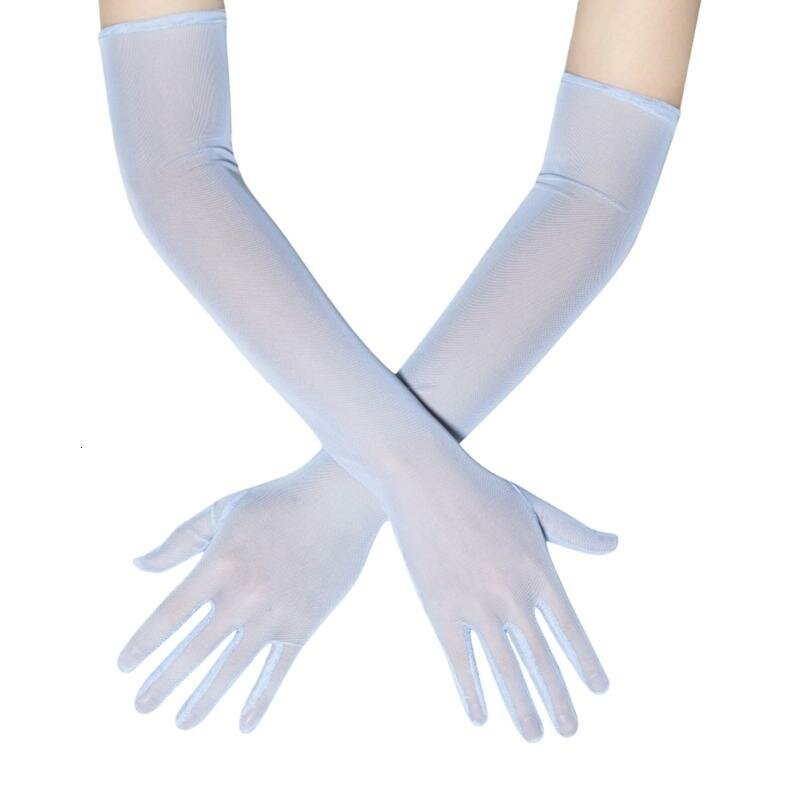 Женские тонкие эластичные сетчатые перчатки длиной 55 см-светло-голубой