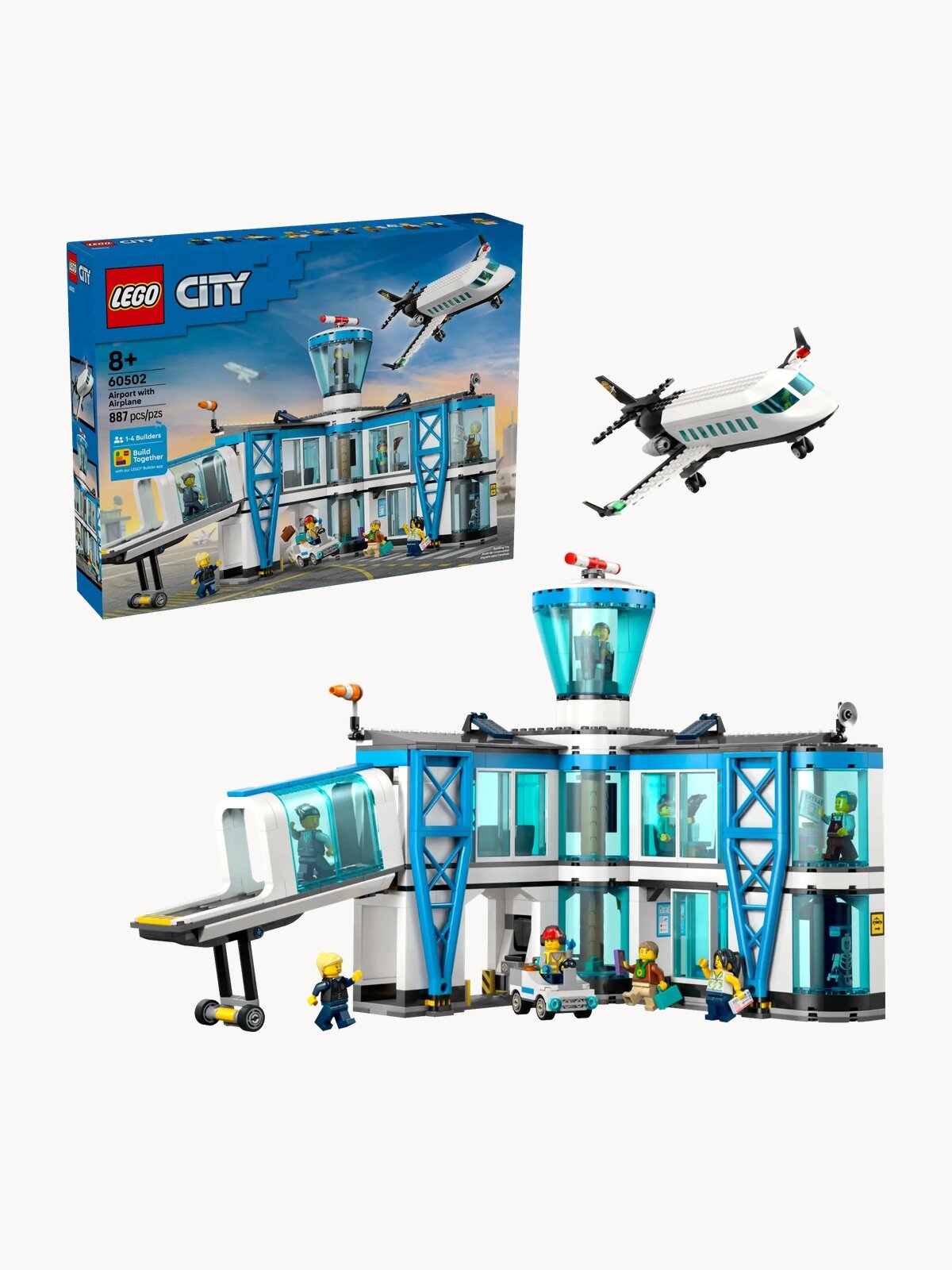 Конструктор LEGO City 60502 Аэропорт с самолётом, голубой/белый, 887 дет.