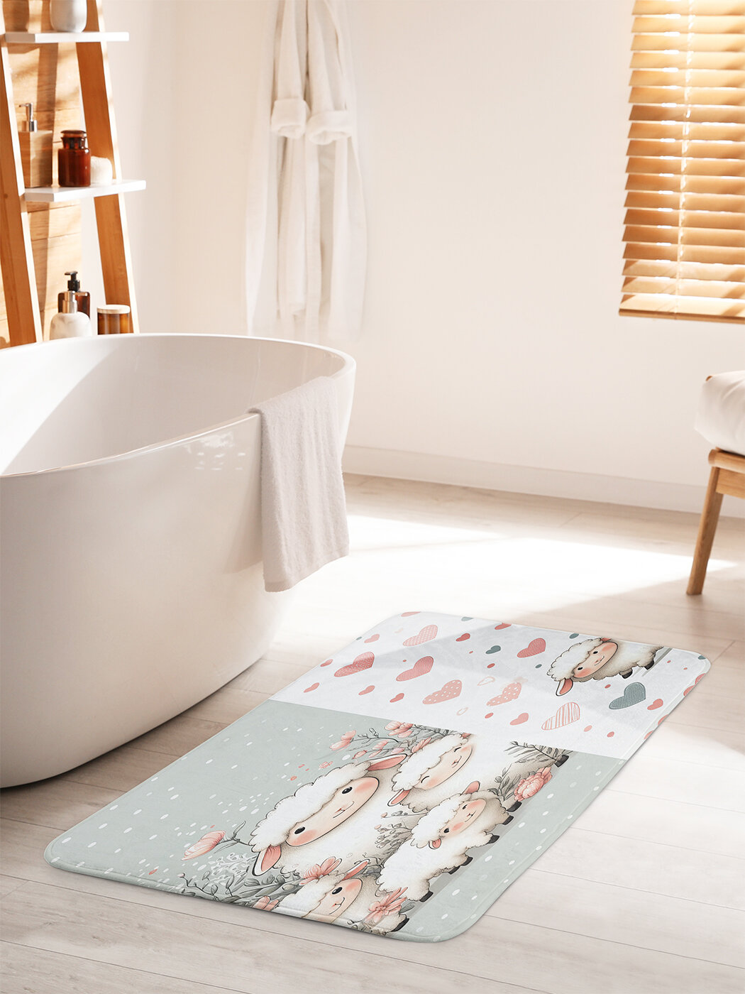 Коврик для ванной комнаты и туалета противоскользящий "Милые овечки" 60х100 см, JoyArty