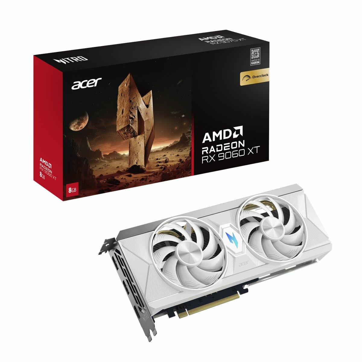 Видеокарта Acer Nitro AMD RX9060 XT OC, 8 ГБ, GDDR6, белая (DP. Z4UWW. P02)
